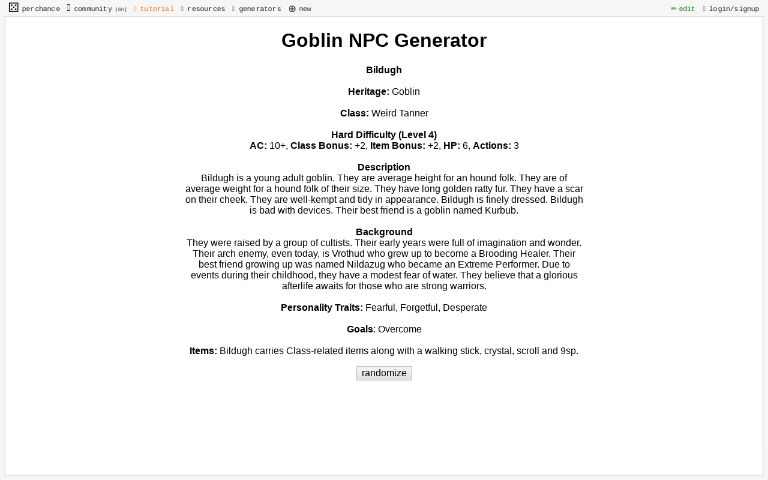 Goblin NPC Generator