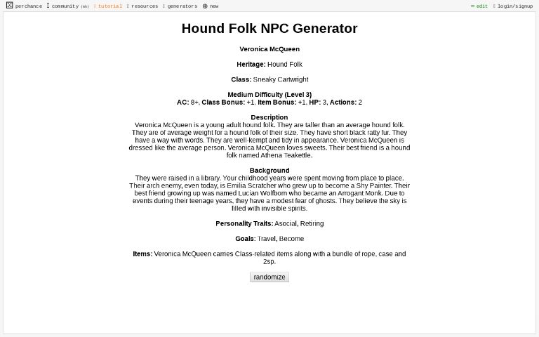 Hound Folk NPC Generator