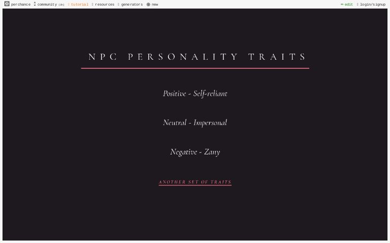 NPC Personality Traits ― Perchance Generator