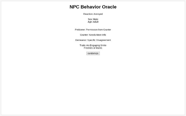 NPC Behavior Oracle ― Perchance Generator