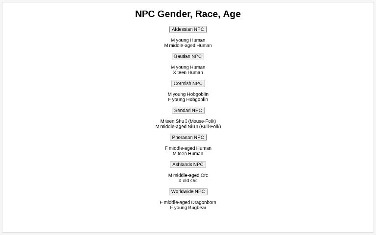 NPC Gender, Race, Age ― Perchance Generator