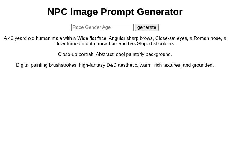 NPC Image Prompt Generator