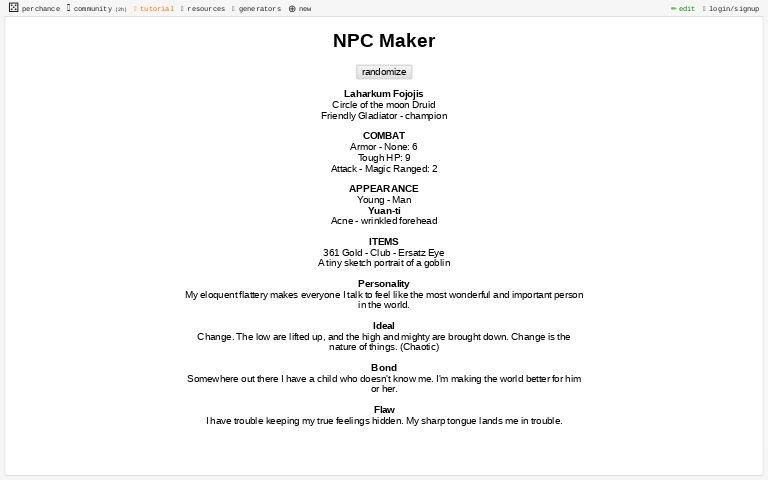 NPC Maker ― Perchance Generator