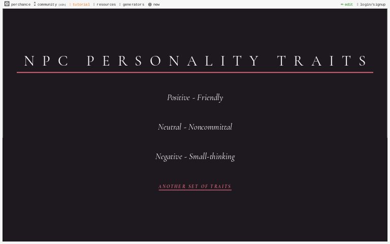 NPC Personality Traits ― Perchance Generator