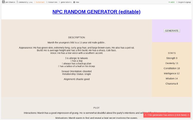 NPC RANDOM GENERATOR (editable)