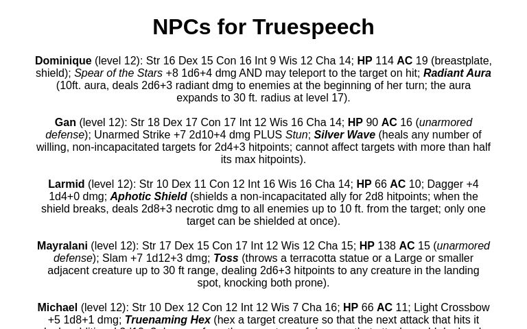 NPCs for Truespeech ― Perchance Generator