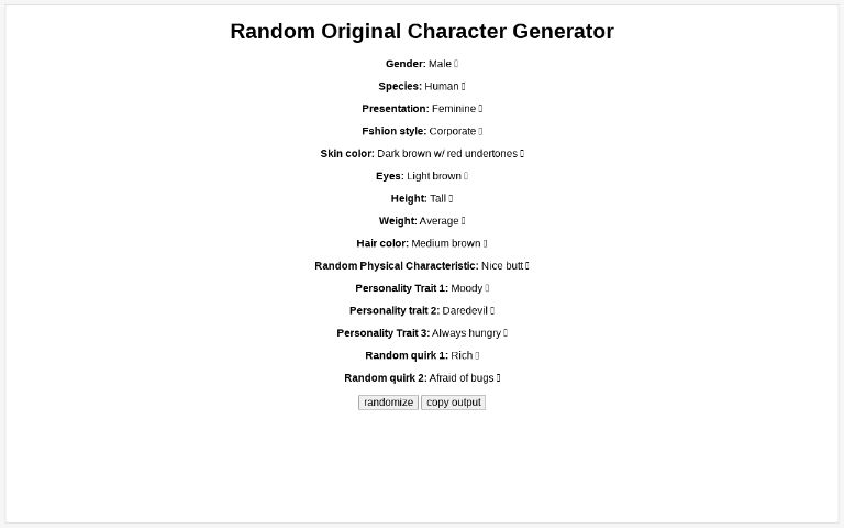 Random Original Character Generator