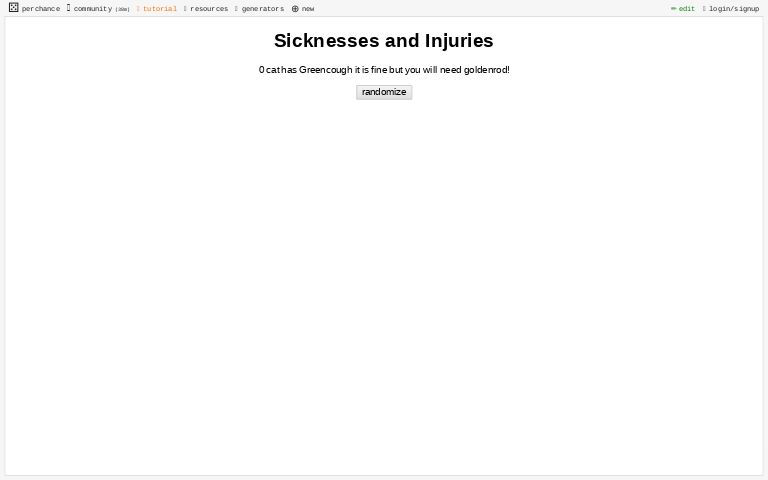 Sicknesses and Injuries ― Perchance Generator