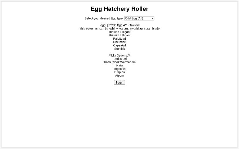 Egg Hatchery Roller ― Perchance Generator