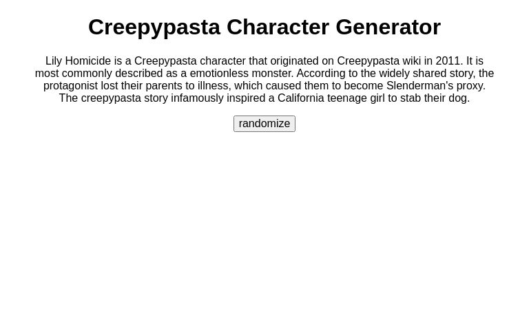 Creepypasta Character Generator