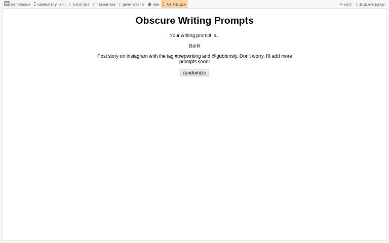 Obscure Writing Prompts ― Perchance Generator