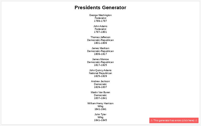 Presidents Generator