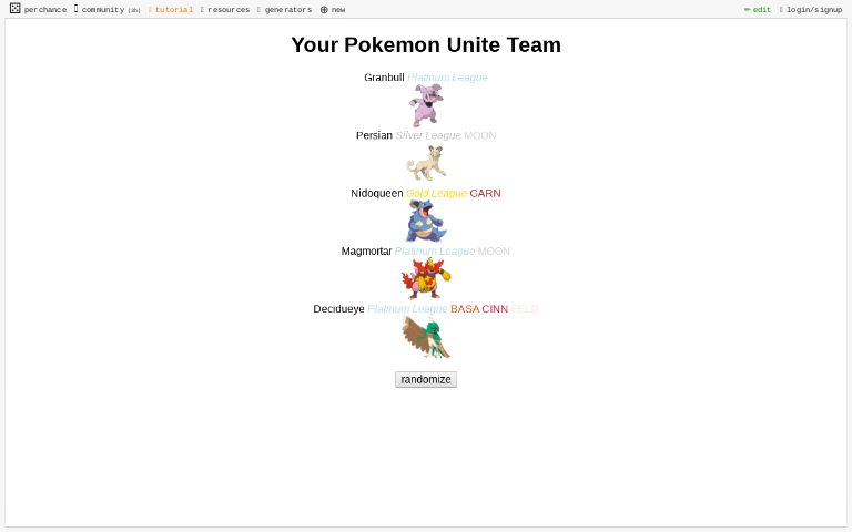 Your Pokemon Unite Team ― Perchance Generator