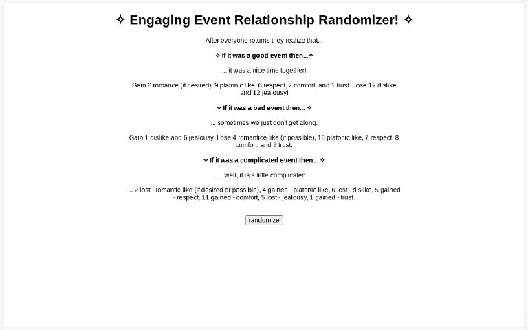 Engaging Event Relationship Randomizer! ― Perchance Generator