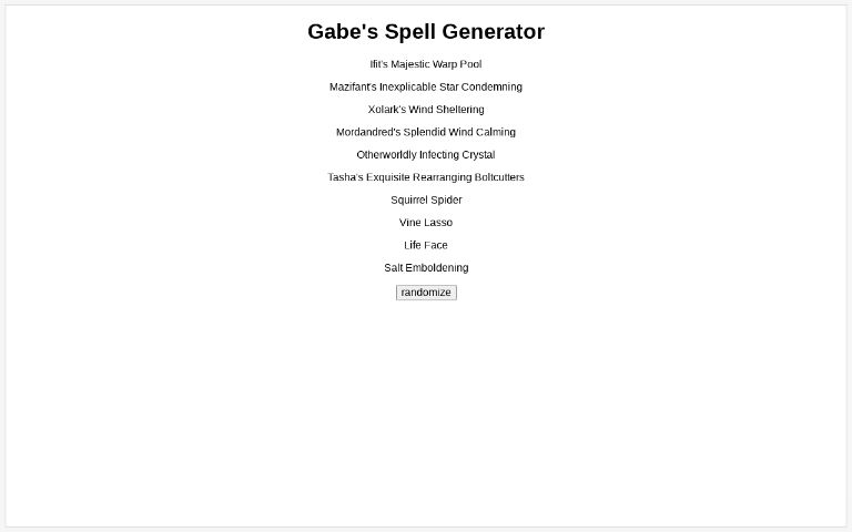Gabe's Spell Generator