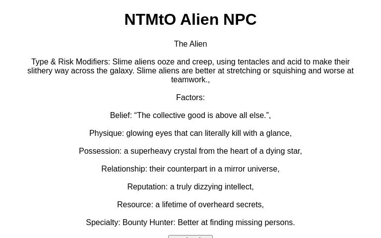 NTMtO Alien NPC ― Perchance Generator