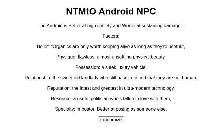 NTMtO Android NPC ― Perchance Generator