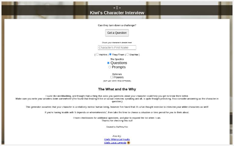 🥝 Character Interview ― Perchance Generator