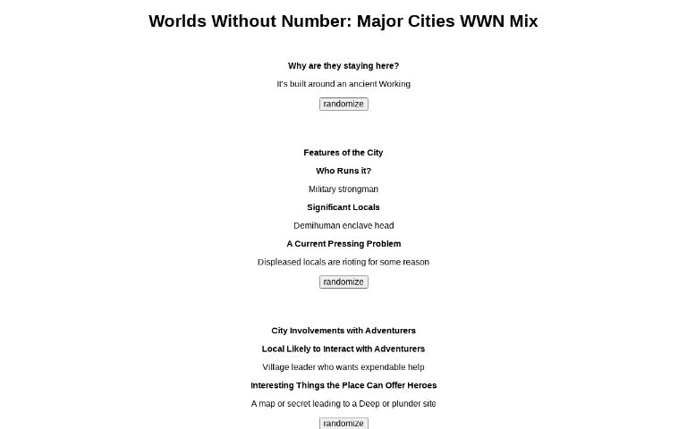 Worlds Without Number: Major Cities WWN Mix ― Perchance Generator
