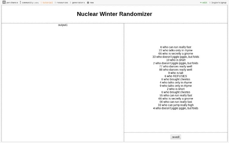 Nuclear Winter Randomizer ― Perchance Generator