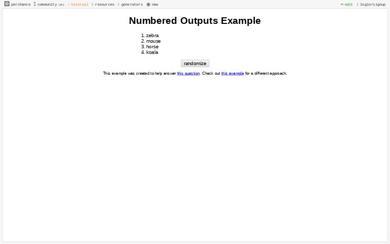 Numbered Outputs Example ― Perchance Generator