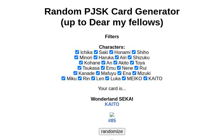 Random PJSK Card Generator (up to Dear my fellows)