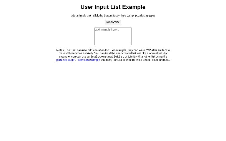 User Input List Example ― Perchance Generator