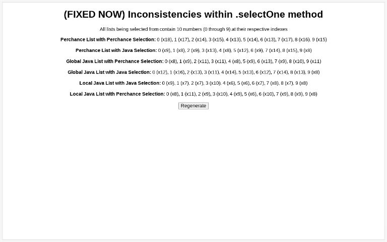 (FIXED NOW) Inconsistencies within .selectOne method ― Perchance Generator
