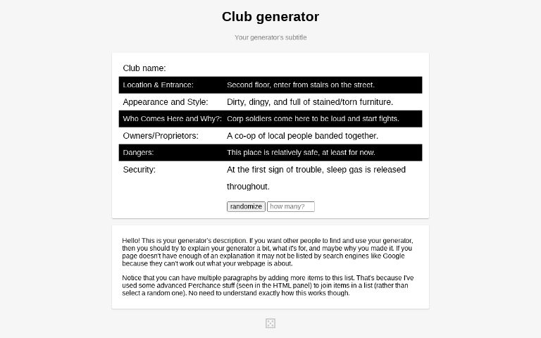 Club generator
