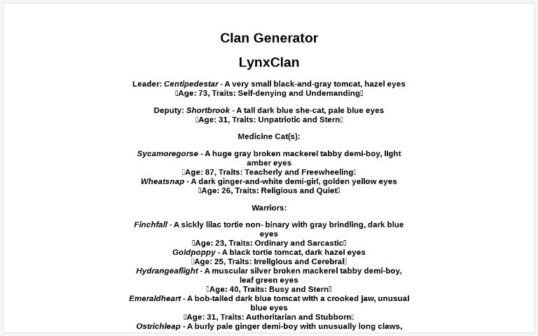 Clan Generator