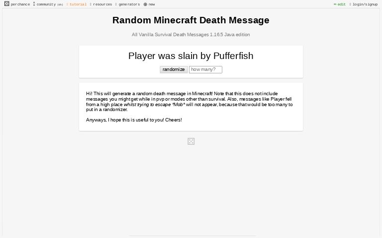 Random Minecraft Death Message ― Perchance Generator