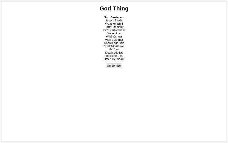 God Thing ― Perchance Generator