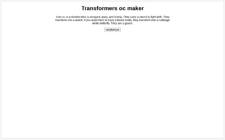 Transformers oc maker ― Perchance Generator