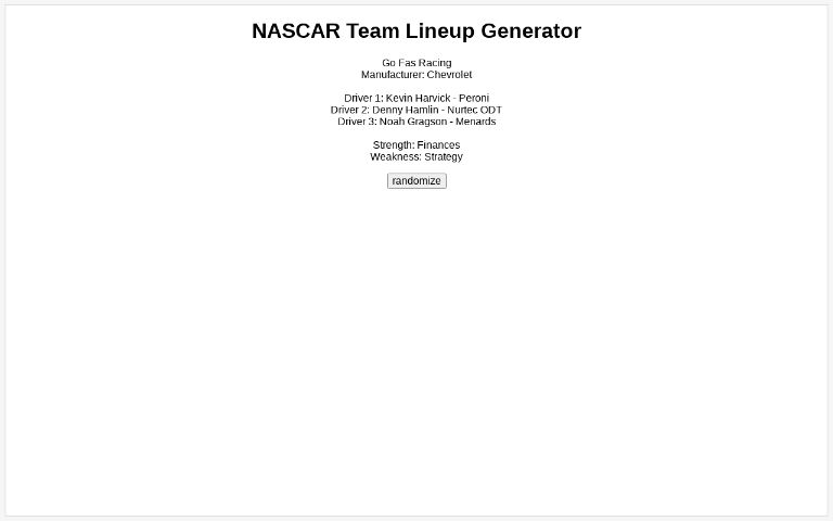 NASCAR Team Lineup Generator
