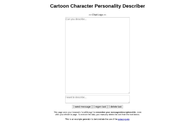 Cartoon Character Personality Describer ― Perchance Generator