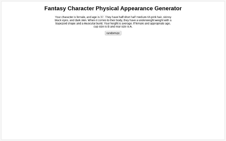 Fantasy Character Physical Appearance Generator