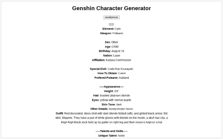 Genshin Character Generator