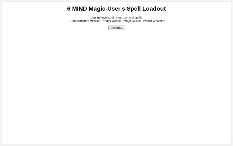 6 MIND Magic-User's Spell Loadout ― Perchance Generator