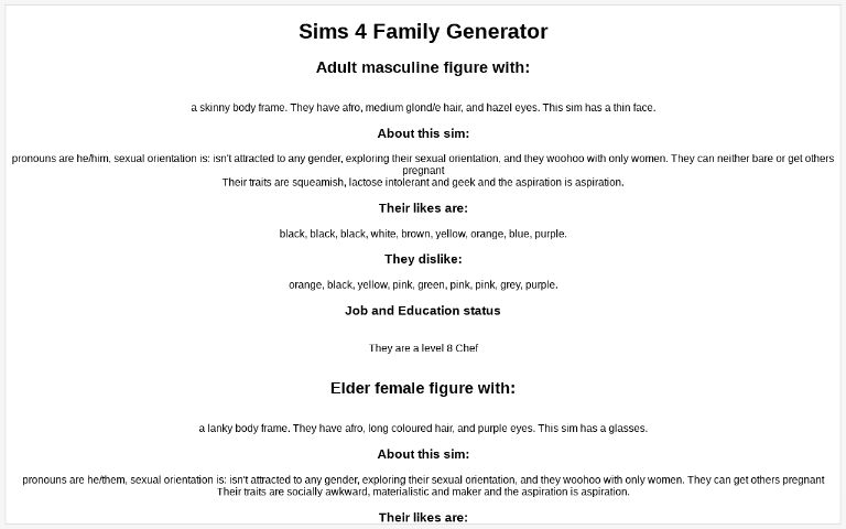 Sims 4 Family Generator
