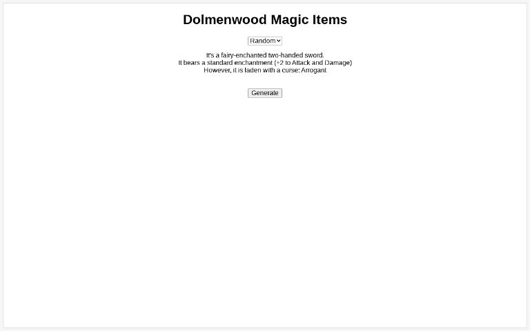 Dolmenwood Magic Items ― Perchance Generator