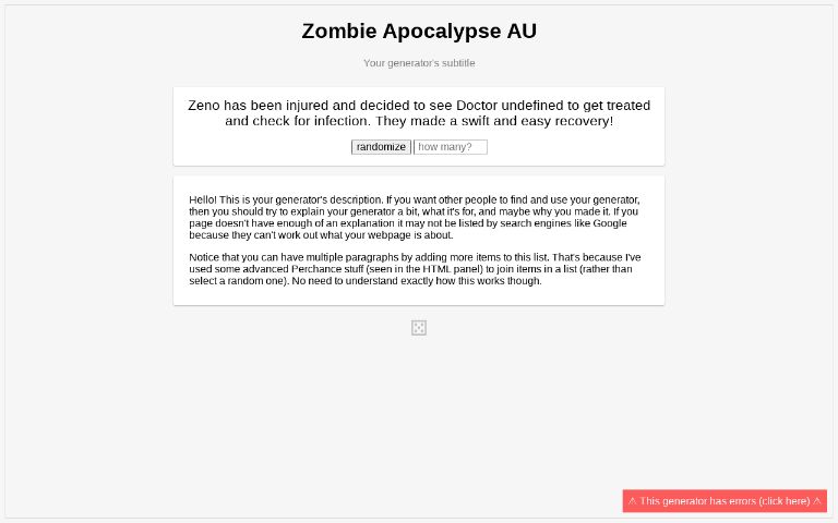 Zombie Apocalypse AU ― Perchance Generator