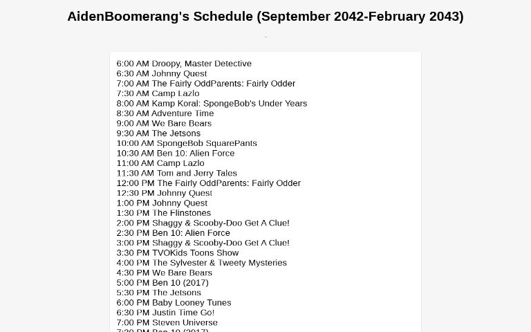 AidenBoomerang's Schedule (September 2042-February 2043) ― Perchance ...