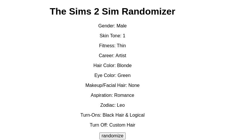 The Sims 2 Sim Randomizer ― Perchance Generator