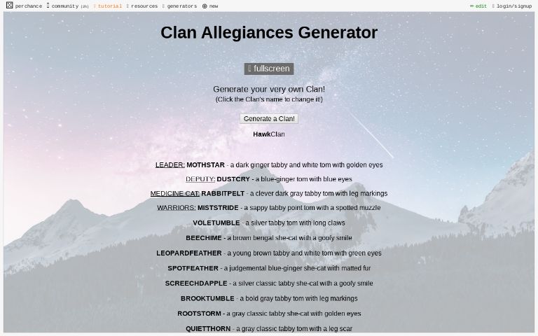 Clan Allegiances Generator