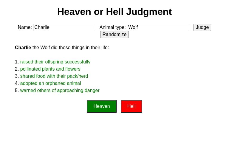 Heaven or Hell Judgment ― Perchance Generator