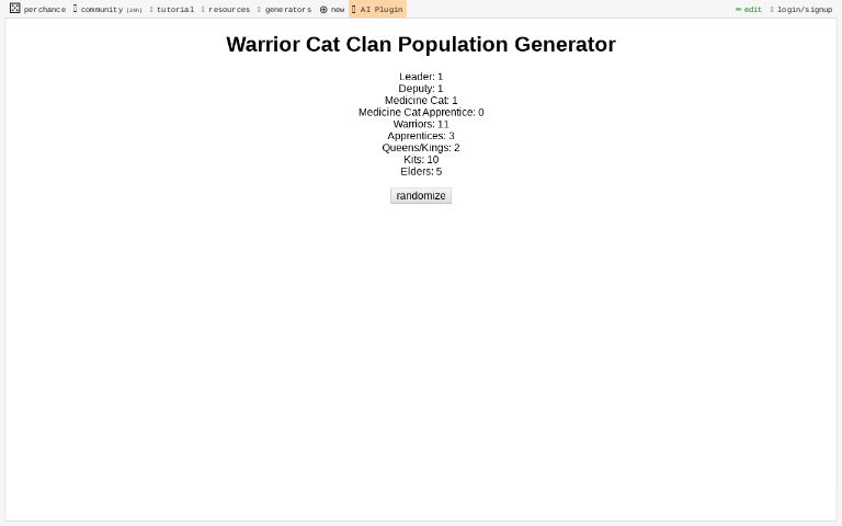 Warrior Cat Clan Population Generator