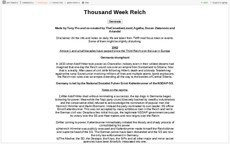 Thousand Week Reich ― Perchance Generator