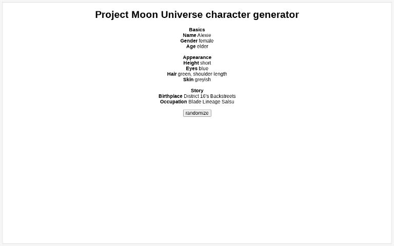 Project Moon Universe character generator