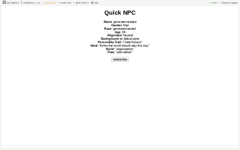 Quick NPC ― Perchance Generator