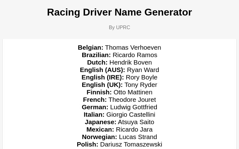 Racing Driver Name Generator